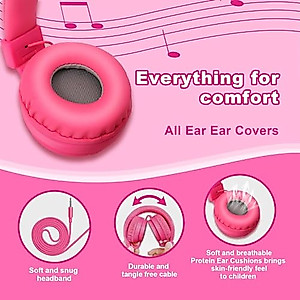 TENLUBEN Gorsun Kids Headphones Wired Headphone, Children Girls Boys Teen Lightweight Foldable Adjustable Corded On-Ear Headset for School Online Course Chromebook Cellphones Kindle Airplane (Pink)