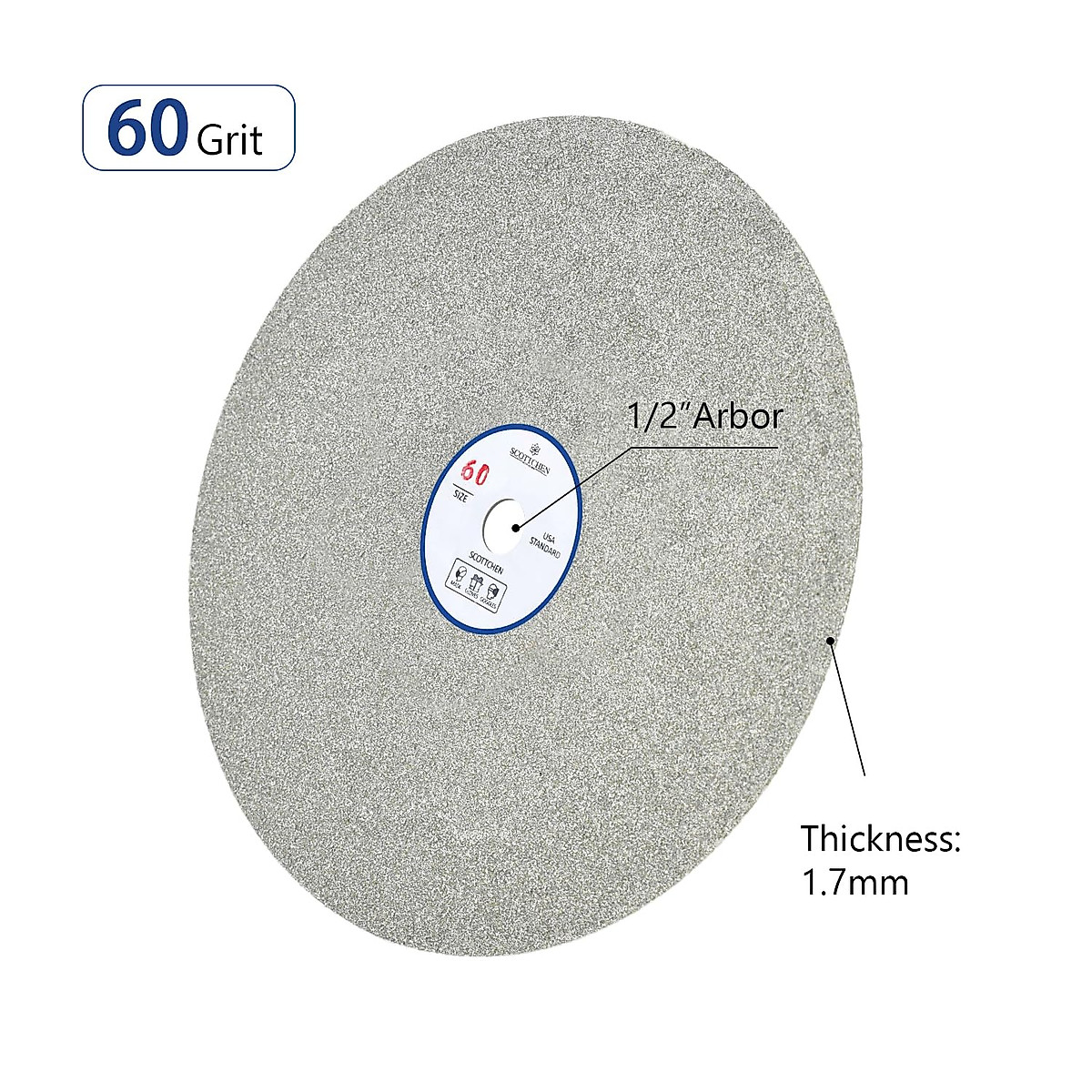 SCOTTCHEN Diamond Grinding Wheel Disc 8" x 1/2" Arbor Hole 60 Grit Abrasive Flat Lap Wheel Sanding Disc for Granite Marble Gem - 1pack