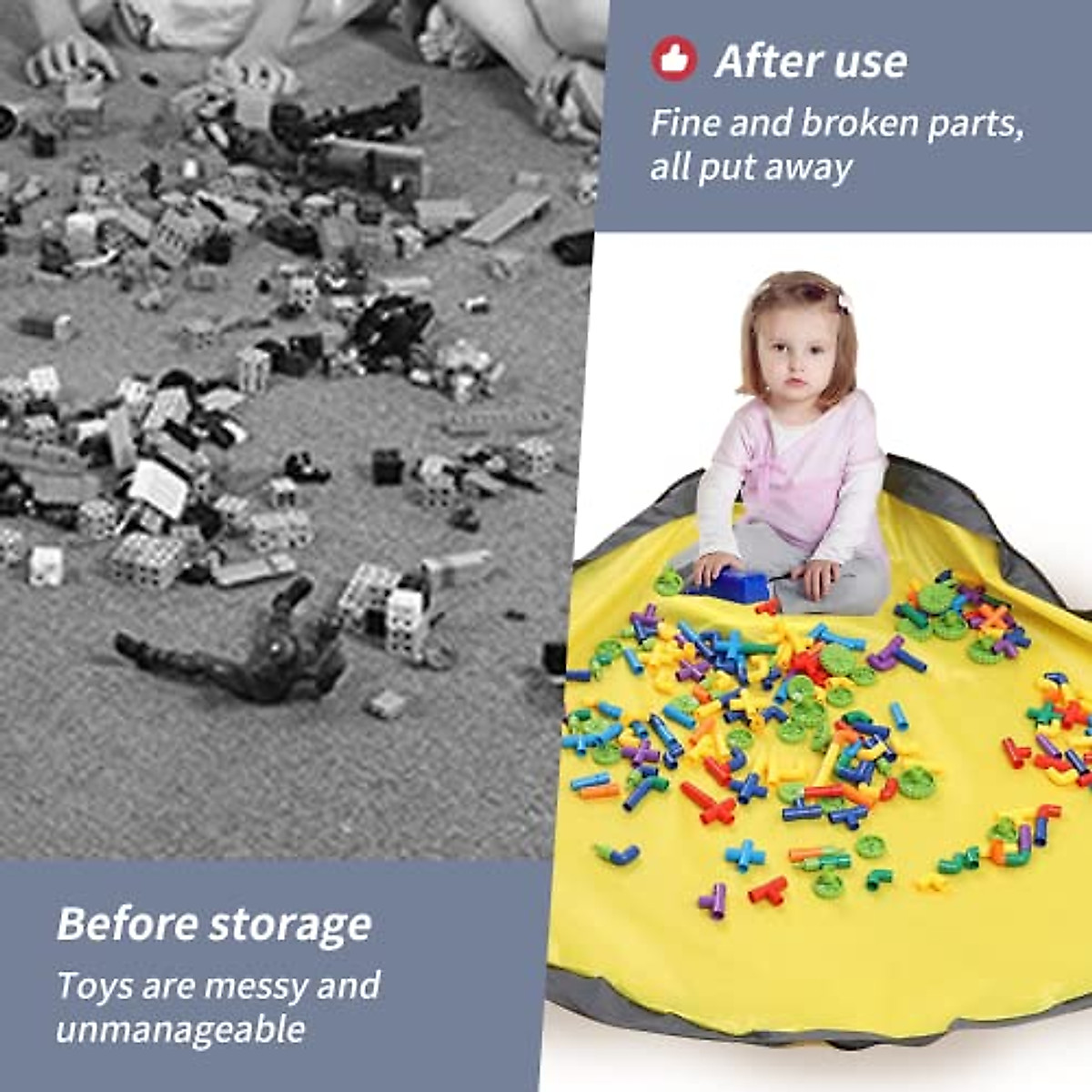 Toy Storage Organizer and Play Mats,Large Toy Basket Toy Storage Bags for Foldable Canvas Basket,Toy Clean Up & Storage Container SuitableWashable Drawstring Play Mat,Suitable for Small Toys (Blue)