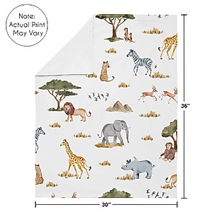 Sweet Jojo Designs Jungle Animals Blanket Receiving Security Swaddle Newborn Toddler Nursery Soft Minky Hunter Green Yellow Grey Black White Wildlife Safari Animal Elephant Giraffe Lion Monkey Leopard
