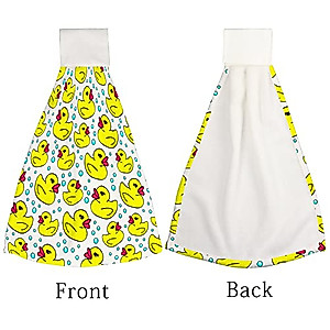 Kitchen Hanging Hand Towels Yellow Ducks Bubbles Children Bathroom Soft Hanging Tie Towel with Loop Super Absorbent Machine Washable,1 Piece