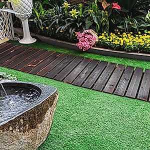 MEWTOGO 8' Wooden Garden Pathway, Weather Resistant Hardwood Pathway with 2 Pairs Gloves, Roll Out Decorative Straight Walkway for Outdoor Patio Beach Wedding Party Pathway