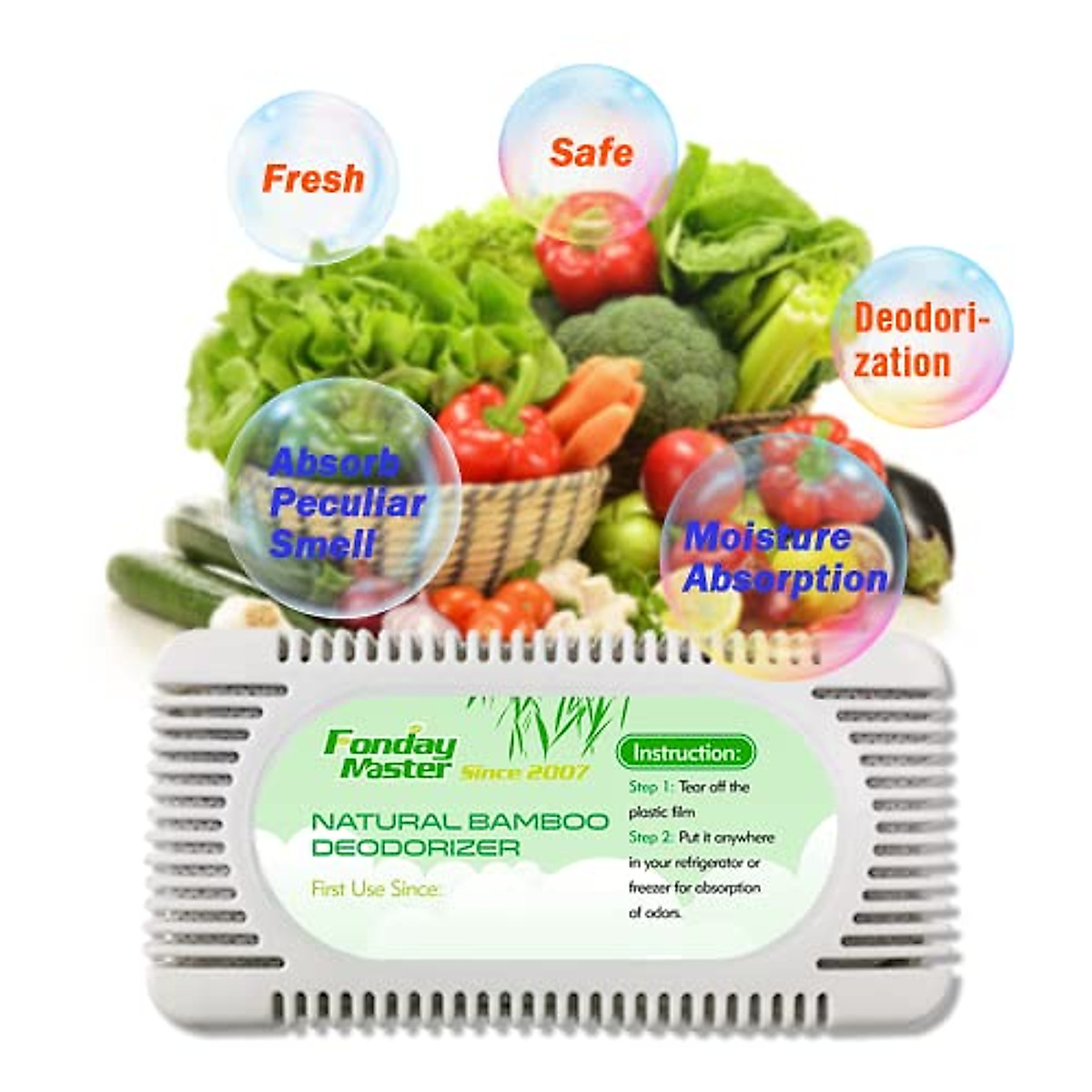 2Packs Refrigerator Deodorizer(60g Each Pack)， Fonday Odor Eliminator for Fridges Freezers Coolers & Lunch Boxes, Bamboo Charcoal Fridge Deodorizer, More Effective Than Baking Soda