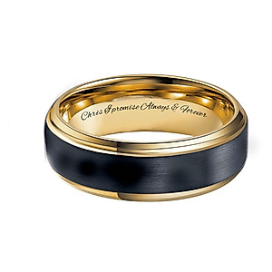 Personalized Gold & Black Stainless Steel Wedding Band Ring Custom Engraved Free - Ships from USA