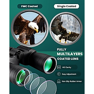 7x50 HD Binoculars High Powered, Large View Binoculars with Clear Low Light Vision-Binoculars for Bird Watching Cruise Travel, Night Vision Binoculars and Waterproof Compact Binoculars for Adults