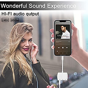 Lightning to 3.5mm Headphone Jack Audio Adapter,iPhone to 3.5mm Earphone Splitter Adapter with Charging Port,iPhone to aux adapter,Compatible With iPhone 13/12/11/X/8/8/7,Support Newest iOS 15