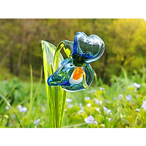 Glass Violet Flowers Figurine Blown Flower Sculpture Art Glass Flower Murano Blue Garden Flower Miniatures Figure Ornaments Flowers Gift for Girl