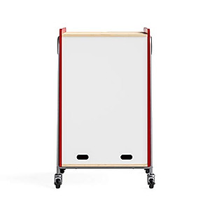 Safco Products 3934RED Whiffle Typical 14, Double Column 12-Tote 4-Shelf Doored Rolling Storage Cart with Magnetic Dry-Erase Back, Red, 48" H, Tall