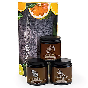 Hemlock Park Apothecary Candle Trio | Gift Set of Three 4 oz Candles Handcrafted with Natural Coconut Wax (Citrus | Pomelo, Yuzu, Blood Orange Sage)