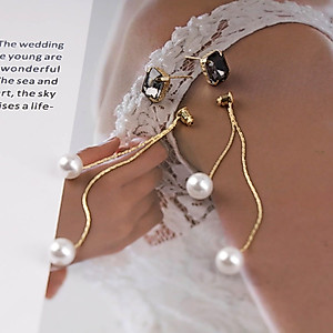 Sttiafay Vintage Black Crystal Pearl Drop Earrings Gold Long Tassel Pearl Earrings Rhinestone Pearl Chain Earrings Black Square Crystal Earrings Jewelry for Women and Girls