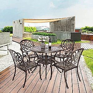 VIVIJASON 5-Piece Outdoor Patio Dining Set, All-Weather Cast Aluminum Conversation Set, Patio Furniture Set for Balcony Lawn Garden Backyard, Include 4 Chairs, a 35.4 inch Round Table w/Umbrella Hole