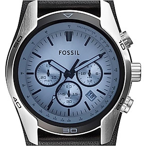 Fossil Men's Coachman Quartz Stainless Steel and Leather Chronograph Watch, Color: Silver, Black (Model: CH2564)