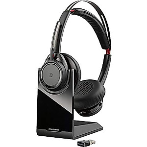 Plantronics - Voyager Focus UC with Charge Stand (Poly) - Bluetooth Dual-Ear (Stereo) Headset with Boom Mic - USB-A PC/Mac Compatible - Active Noise Canceling-Works with Teams (Certified), Zoom & more