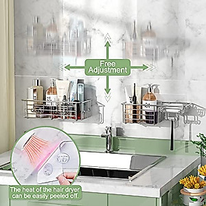 Shower Caddy Shelf Organizer Storage: 2 Pack Adhesive Wall Shampoo Holder with Soap Holder and Hooks, Stainless Steel Rustproof Shower Shelf for Inside Shower Bathroom Basket, No Drilling - Silver