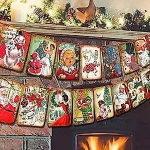 Christmas Decorations Vintage Style Christmas Banner ,Traditional Vintage Victorian Style Christmas Bunting, Vintage Style Santa Christmas Decorations Indoor for Home Office Party Fireplace Mantle