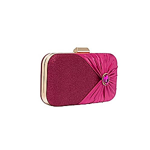 Mulian LilY Hot pink Evening Bags For Women Glitter Crystal Pleated Satin Clutch Purse With Detachable Chain Strap M639