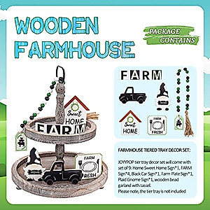 JOYYPOP Tiered Tray Decor, 9Pcs Farmhouse Decor with Wooden Sign and Beads Garland for Home Kitchen Decorations