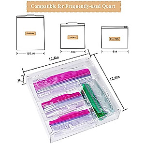AAY HOMYYAYA Ziplock Bag Organizer for Kitchen Drawer Acrylic Baggie Organizer with Removable Top Lid for Cabinet to Storage Snack, Sandwich, Quart Slider, Gallon Ziploc Plastic Food Bags