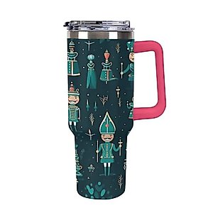 Nutcracker Ballet 40 Oz Car Cup Stainless Steel Travel Mug Leak-Proof Insulated Tumbler with Handle Light Rose Red-style