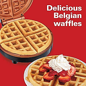 Hamilton Beach Belgian Waffle Maker with Non-Stick Copper Ceramic Plates, Browning Control, Indicator Lights, Stainless Steel (26081)