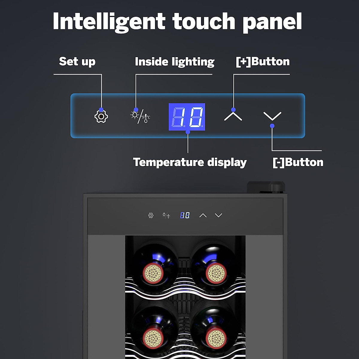 Vaykold 8 Bottle Wine Fridge, Small Wine Cooler for Red White, Wine Refrigerator with Dual-Pane Gray Glass Door, Quiet Steady Thermoelectric Operation, 41-64F, Designed for Party, Basement, Bar, Gift