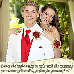 BOARDFEB Corsage Wristlet Band 16 Pcs Elastic Pearl Bracelet Wrist Corsage Bracelets DIY Flower Bracelet with Storage Box for Bride Prom Accessories Wedding Party Decorations