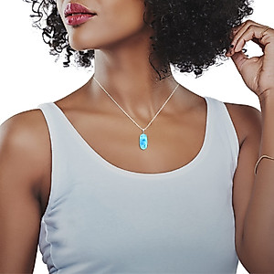 Beaux Bijoux Large Long Hexagon-Shaped Caribbean Natural Larimar Gemstone Sterling Silver Pendant 18’’ Necklace Jewelry for Women or Teens