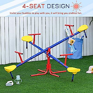 Outsunny Teeter Totter 4 Seat Outdoor Seesaw for Backyard Multiple Kids Playground Equipment Active Play