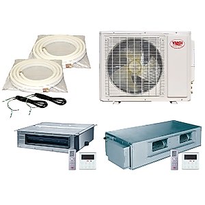 YMGI Mini Split Air Conditioner Heat Pump Dual Zone 30000 Btu Mini Split - 22 SEER 220V 1 x 12k Btu, 1 x 18k Btu Recessed Fan Coil Indoor units