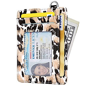 Slim Front Pocket Wallet RFID ID Card Holder Cute Small Wallet with Keychian for Women,Leopard