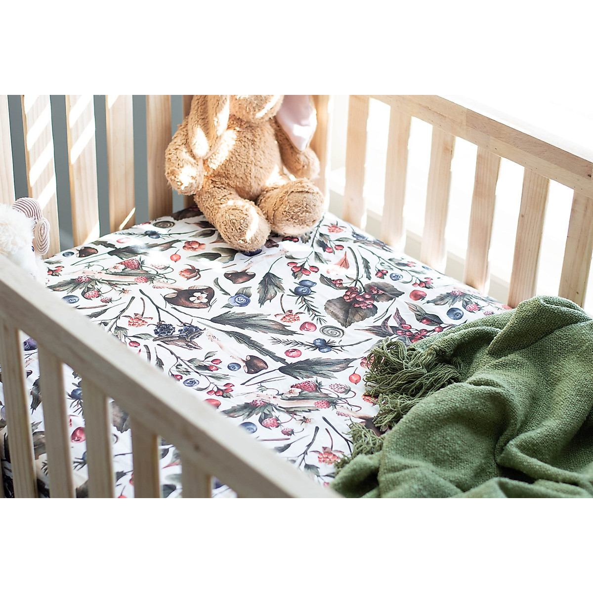 Wilder Twill Fitted Crib Sheet: Forest Berry Forage: 100% Natural Cotton Crib Sheets, Wild Nature, Soft and Breathable, Boys, Girls, Baby, Neutral, Easy Machine Washable, Forest Theme