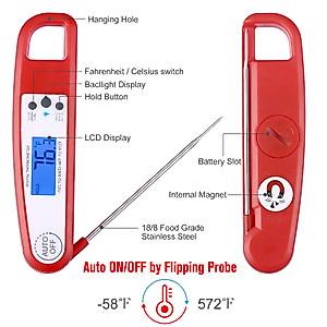 SPIKELAB Meat Thermometer, Digital Instant Read Food Thermometer with Splash Proof Body and Backlight Display for Kitchen Cooking, Grilling, and Barbecue