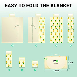 MIU COLOR Picnic Blankets, Extra Large 80"x 60" Outdoor Beach Blanket, Lightweight Handy Mat Tote for Spring Summer Camping, Beach, Park, Patio on Grass (A-Pineapple)