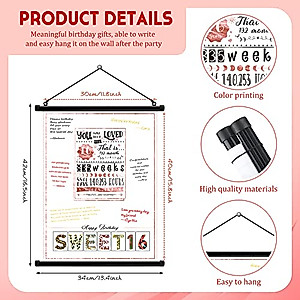 Teling Sweet 16 Birthday Poster Decorations Rose Gold Wall Art Group Signature Hanging Poster 16th Guest Book Alternative Congrats Birthday Party Supplies for Women Girls with 3 Marker Pens