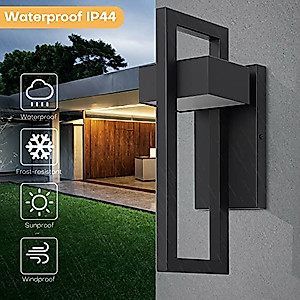 Krychiler 2 Set Modern Outdoor Wall Sconce, Indoor Integrated LED Wall Lamp Waterproof Porch Light Exterior LED Wall Mounted Light Black for Living Room Bedside Garden Garage Lighting