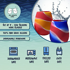 Sili Wraps Unbreakable Silicone Wine Glasses | Reusable Drinkware for Parties, Camping, Beaches, and Boats | 100% Silicone | Set of 4 | BPA-Free, Dishwasher Safe | Juicy Fruit Collection