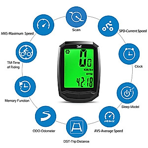Bicycle Speedometer Waterproof Wireless Cycle Bike Computer Bicycle Odometer with LCD Display & Multi-Functions