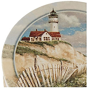 Thirstystone Ceramic Drink Coasters & Coaster Holder, Non-Slip Cork Backing, Drink Absorbent & Protects Table - Beach Lighthouse (Set of 4),Brown,VAG2