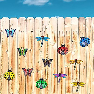 foxany Metal Butterfly Wall Decor, 4 Butterflies and 4 Dragonfly, 4 Ladybugs Wall Decor Sculpture, Hanging Outdoor Garden Fence Art for Patio, Backyard, Home, Farmhouse, Set of 12