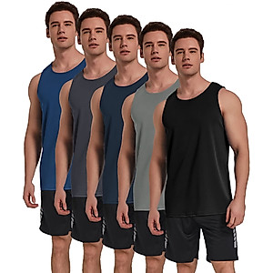 TELALEO 5 Pack Men's Workout Tank Tops Sleeveless Mesh Muscle Gym Shirt Quick Dry Black/Gray/Charcoal/Navy/Blue M