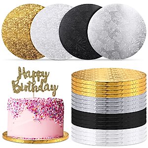 20 Pcs Cake Boards 10 Inch Round Cake Drum with 1/2 Inch Thick Cake Circles Rounds Base Cake Plate Corrugated Cardboard Base for Cakes Bread Desserts Wedding Birthday Party, 4 Colors