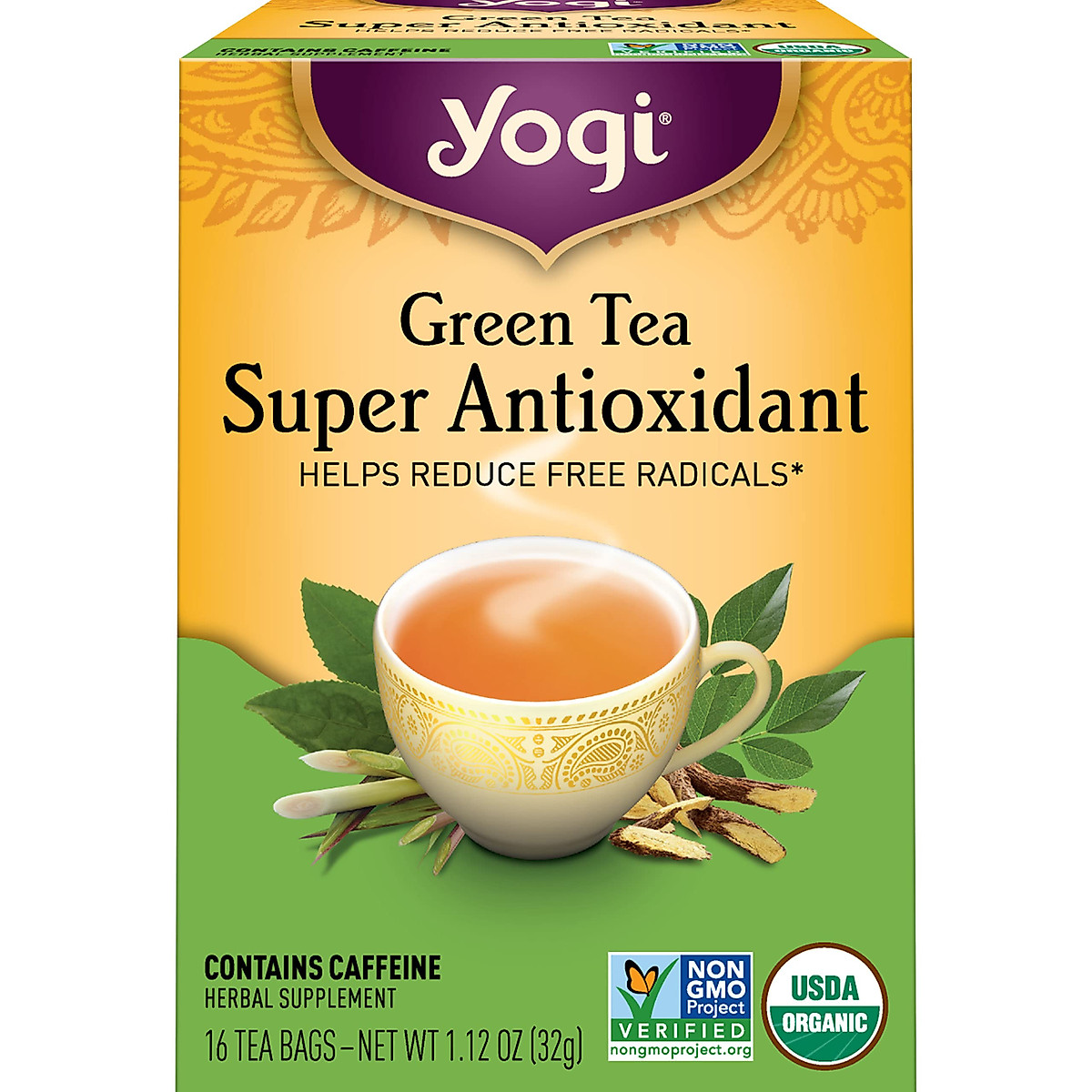 Yogi Tea Green Tea Super Antioxidant Tea - 16 Tea Bags per Pack (4 Packs) - Organic Green Tea for Antioxidant Support - Includes Green Tea Leaf, Licorice Root, Jasmine Green Tea Leaf & More