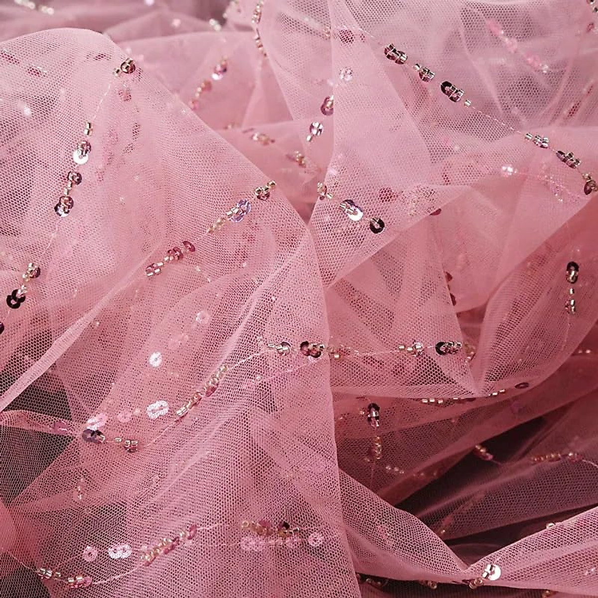 XMTXZYM 3 Yard Mesh Sequined Beaded Lace Fabric for Wedding Dress Evening Dress Handmade DIY Accessories