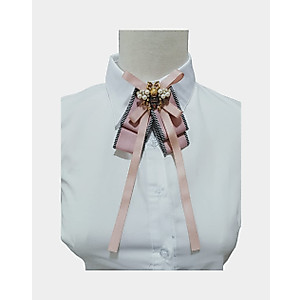 Vpang Retro Pearl Bee Bow Brooch Pre-Tied Neck Tie Brooch Pin Satin Ribbon Bow Tie for Women Wedding Party Bow Tie