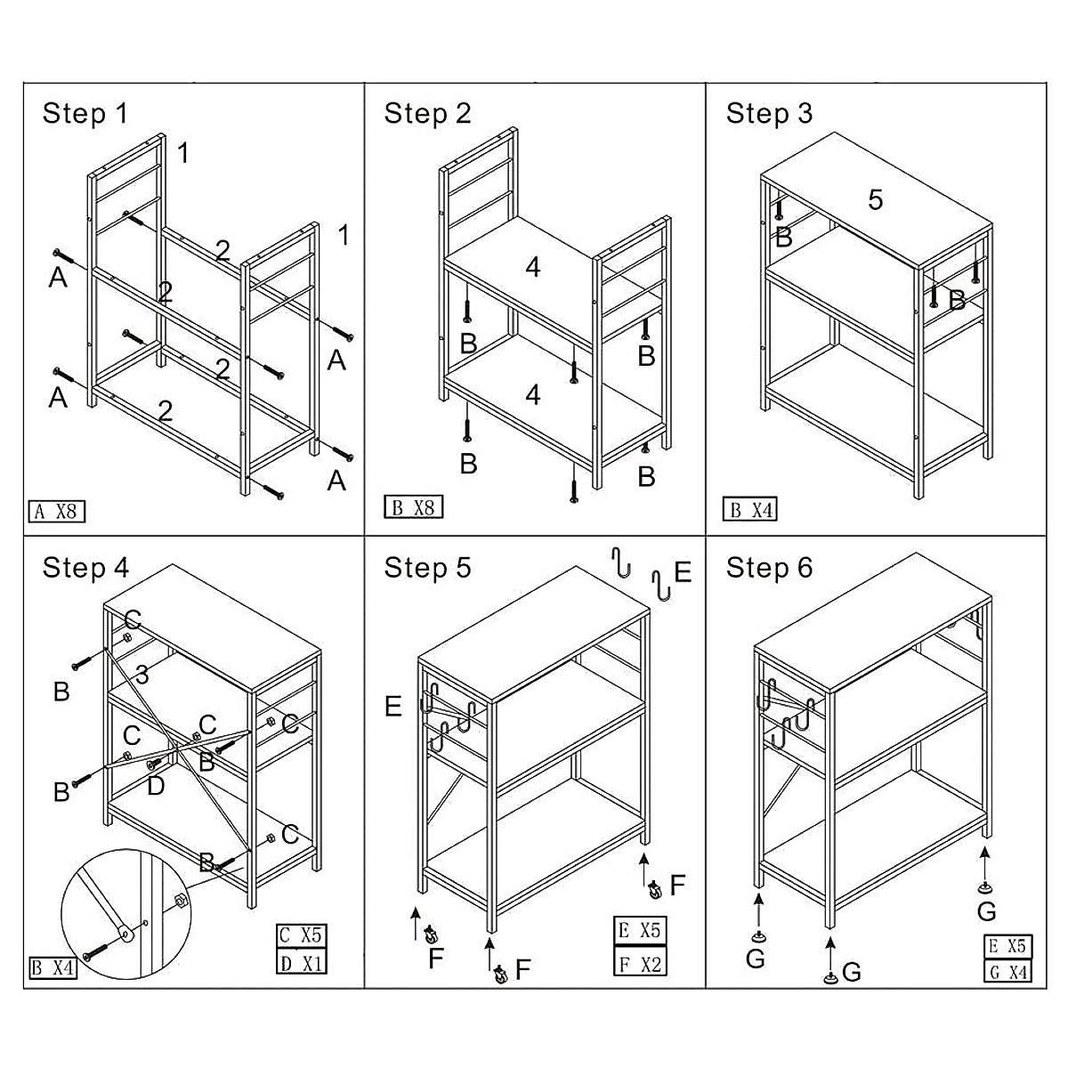 AZL1 Life Concept Kitchen Microwave Cart 3-Tier Kitchen Utility Cart and Rolling Bakers Rack with 5 Hooks for Living and kitchen room,23.72 inches, Rustic Brown