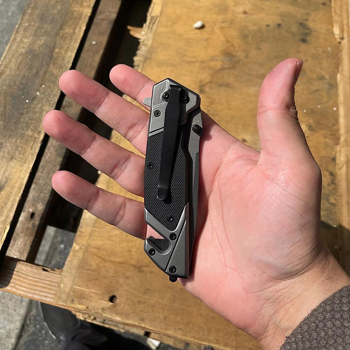 Rtek 4.75" G10 Handle Tactical Folding Pocket Knife with Liner Lock, Pocketclip, Glass Breaker, Seatbelt Cutter (Black)