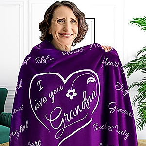 Mothers Day Gifts for Grandma, Gifts for Grandma Blanket, Grandma Gifts from Grandkids, Best Grandma Gifts, Grandma Birthday Gifts from Grandchildren, Throw Blanket 65”x50” (Purple)