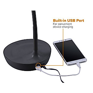 Bostitch Office LED Gooseneck Desk Lamp with USB Charging Port, 3 Dimming Levels, Touch Control, Black (VLED1502-BK)