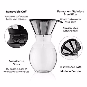BODUM Pour Over Coffee Maker with Permanent Filter, 51 Ounce, Black