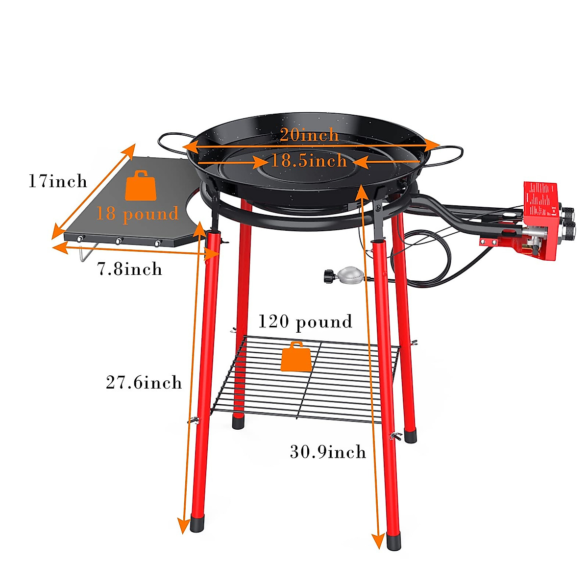 GRILL FORCE Paella Pan Set,Paella Burner and Stand Set,Paella Pan and Burner Set,Paellera,20Inch Enameled Steel Paella Pan Paella Kit with Carry Bag,Built-In Ignitor Regulator Hose,14 Servings
